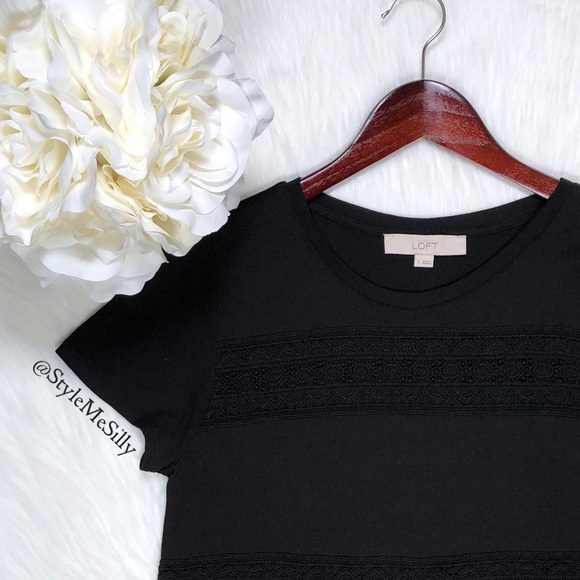 LOFT | Tops | Loft Black Tee Shirt With Lace Stripes | Poshmark